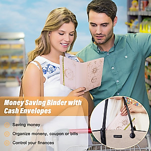 Bienbee Budget Binder, A6 Binder with Zipper Envelopes Money Organizer for Cash Budget Planner with Cash Envelopes for Saving for Girls Women, Golden Sun Moon