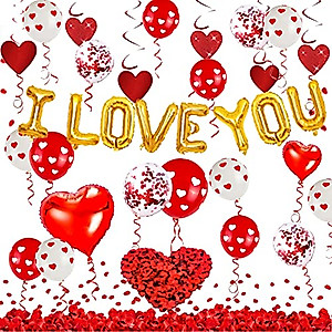 Valentine's Day Party Decorations Anniversary Decorations Valentines Day Hanging Decor Wedding Decorations I Love You Balloon Deep Red Silk Rose Petals Hanging Heart Swirls Love Bear Red Heart Balloon