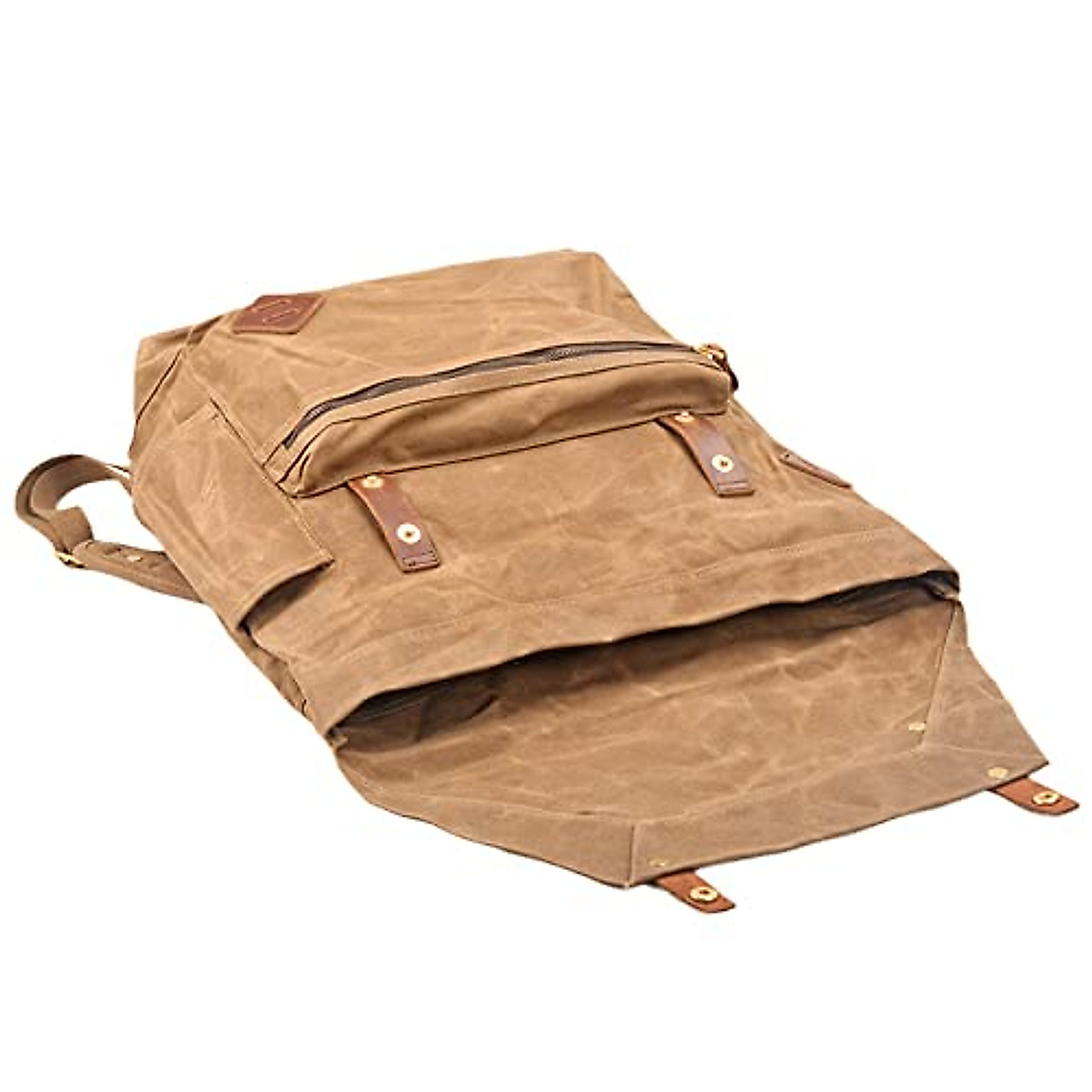 WUDON Leather Laptop Backpack for Men - Vintage Waxed Canvas Shoulder Rucksack for School Flight Hiking