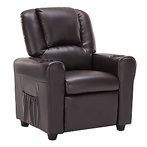 JC Home Contemporary Leather Kids Recliner with Cup Holder and Headrest, Hot Pink