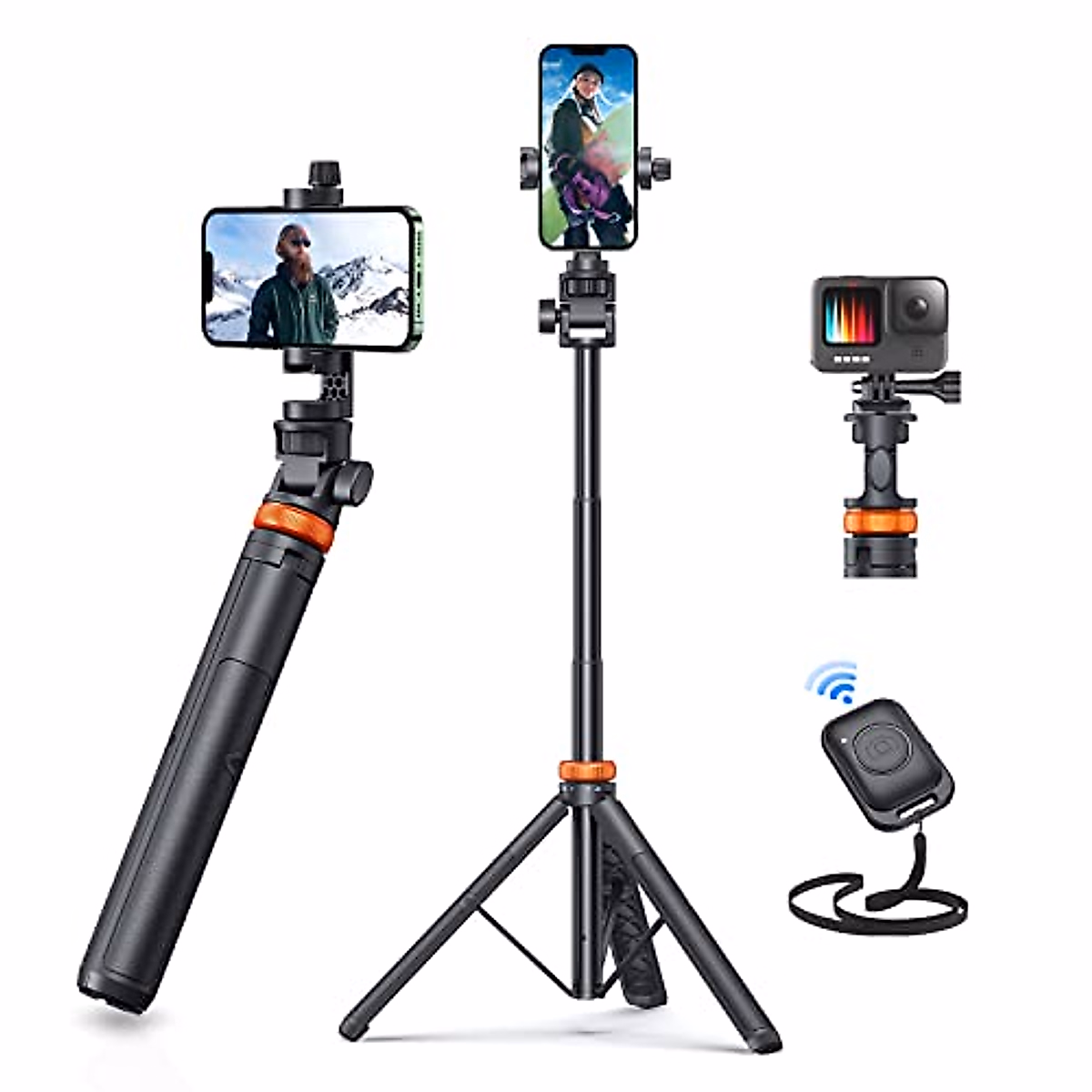 Newest 62" Phone Tripod, EUCOS Selfie Stick Tripod with Remote, Upgraded iPhone Tripod Stand & Travel Tripod, Solidest Cell Phone Tripod Compatible with iPhone 14/13/12 Pro Max/Samsung/GoPro/DJI