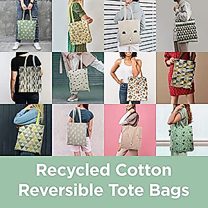 Green Flowers 100% Recycled Cotton Reversible Tote Bag - Summer, Gifts, School, Shopping bag, Green