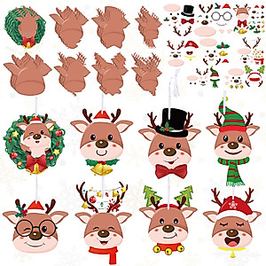 Yinder 48 Pcs Christmas Craft Kit Bulk Christmas Arts and Crafts DIY Christmas Tree Ornament Kit Make Your Own Xmas Tree Ornaments Self Adhesive Sticker Sheets for Xmas Tree(Christmas Reindeer)