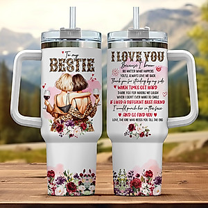 99OWL Tumbler 40 Oz With Handle Lid And Straw, My Bestie Watercolor Floral, Boss Tumblers Funny Cups Women Leopard Friends Stainless For Print Steel Coffee Flower