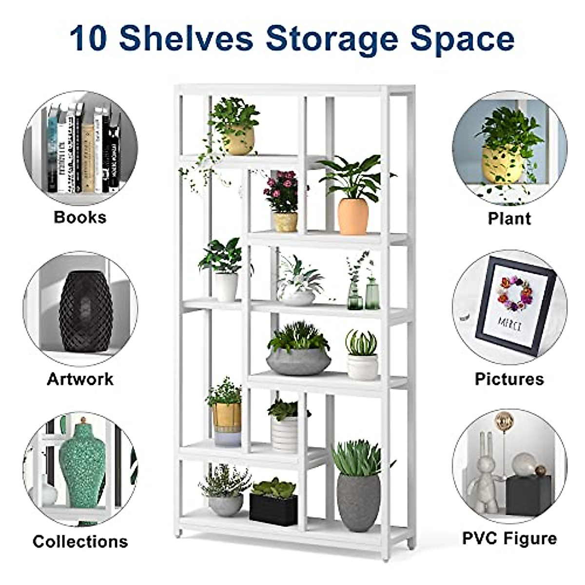 LITTLE TREE 78.7” Tall Bookshelf Industrial Bookcase for Living Room Home Office,White