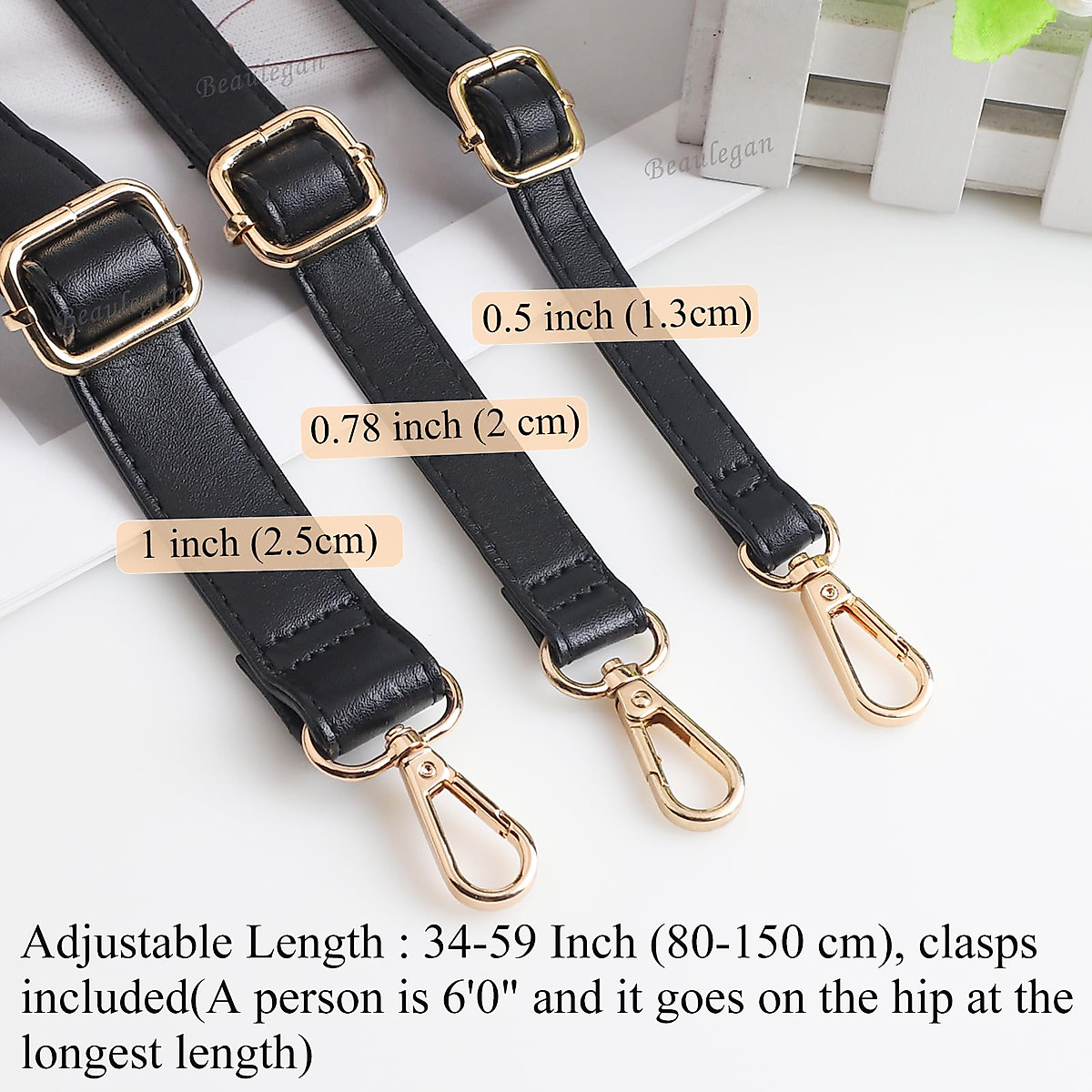 Beaulegan Classic Long Purse Strap Replacement, Microfiber Leather, Adjustable for Crossbody/Shoulder Bag, 0.7 Inch Wide (Black/Gold)