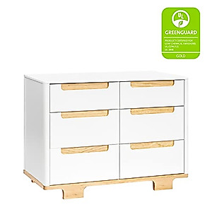 babyletto Yuzu 6-Drawer Dresser in White and Natural, Greenguard Gold Certified
