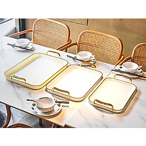Aayoruro Serving Tray with Handles Set of 3 Rectangular Large Serving Platters 18.3/16.7/14.8 Inch White Plates for Dinner, Party, Entertaining