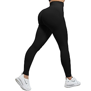 CHRLEISURE 3 Piece Workout Leggings Sets for Women, Gym Scrunch Butt Butt Lifting Seamless Leggings (Black, XL)
