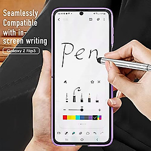 COCOING for Samsung Galaxy Z Flip 3 Case,with Stylus Fashion Business Phone case,with Hinge Protection Device and Camera Screen Protector,Case for Samsung Z Flip 3 5G（Purple）