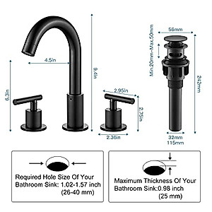 AIMOYO 2-Handle 8 inch Widespread Bathroom Sink Faucet, 3 Hole Matte Black Bathroom Faucet with 360°Swivel Spout, Pop Up Drain and High Arc, Modern Basin Faucet Mixer Taps, Deck Mount