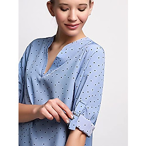 roswear Women's V Neck Long Sleeve Loose Fit Shirt Dressy Casual Blouses Baby Blue X-Large