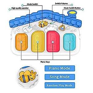 Baby Gym Play Mats with Kick And Play Piano Gym Mat, Baby Jungle Gym Activity Mat with 5 Colorful Infant Toys, Activity Center with Lights Music Mirror for Tummy Time Shower Gifts Baby Toys 3-6 Months