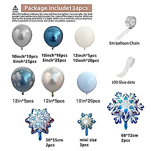 132PCS Ice Snow Queen Metal Balloons Double Layer Snowflake Decoration Balloons Garland Arch Kit For Birthday Party Decorations Supplies Baby Shower Wedding Christmas Home Party Ballons Decoration