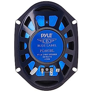 Pyle 6” x 8” Car Sound Speaker (Pair) - Upgraded Blue Poly Injection Cone 3-Way 360 Watts w/ Non-fatiguing Butyl Rubber Surround 70 - 20Khz Frequency Response 4 Ohm & 1" ASV Voice Coil - Pyle PL683BL