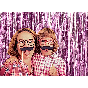 BEISHIDA 2 Pack Foil Fringe Curtain,Pink Tinsel Metallic Curtains Photo Backdrop Streamer Curtain for Wedding Bridal Shower Birthday Bachelorette New Year Decor(3.28 ft x 6.56 ft)