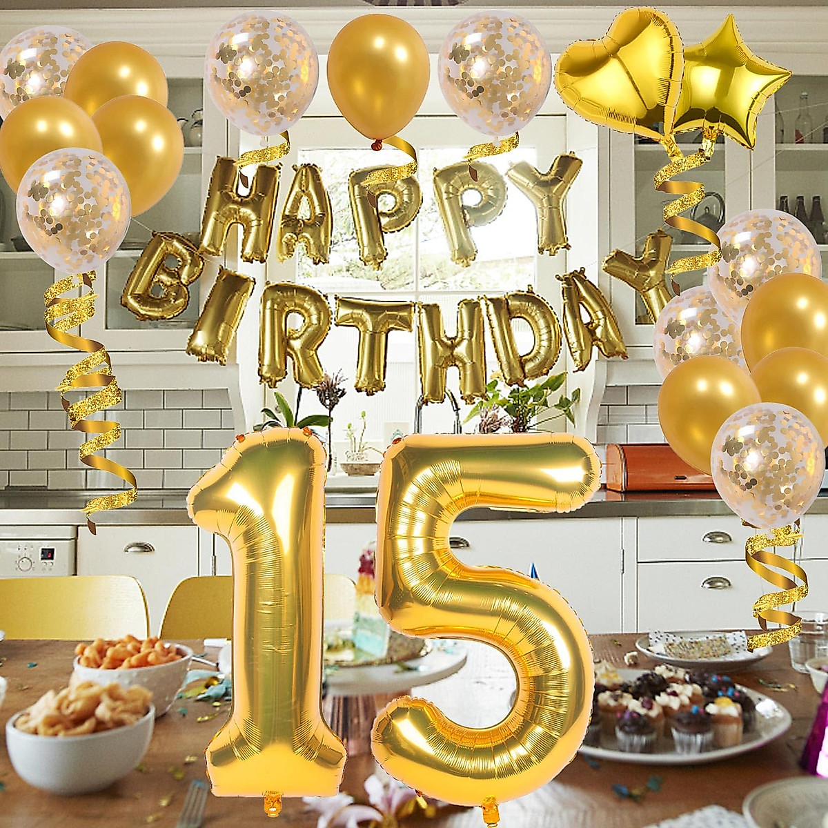 WEIKA 40 Inch Gold Number 15 Balloons, Giant Jumbo Helium Number Balloons For 15th/51th Birthday Party,Wedding, Bridal Shower Engagement Photo Shoot, 15/51 Anniversary For Girl And Boy