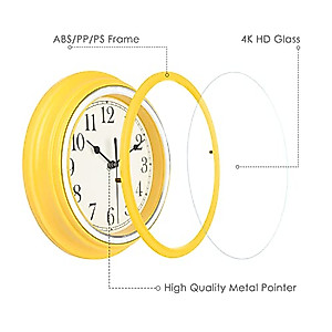 Topkey Silent Wall Clock Kitchen 9 Inch Retro Non-Ticking Decorative Bedroom Office Wall Clock -Yellow