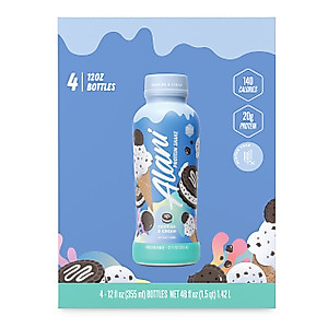 Alani Nu Protein Shake, Ready to Drink, Naturally Flavored, Gluten Free, Only 140 Calories with 20g Protein per 12 Fl Oz bottle (Cookies & Cream, 4 Pack), Number Of Items 1