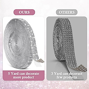 Tetutor 5 Yards Self Adhesive Rhinestone Ribbons, Sliver Rhinestone Strips, Diamond Crystal Rhinestone Ribbon Roll Stickers Glitter Bling Ribbons Rhinestone for Crafts Fabric Car Shoes Décor