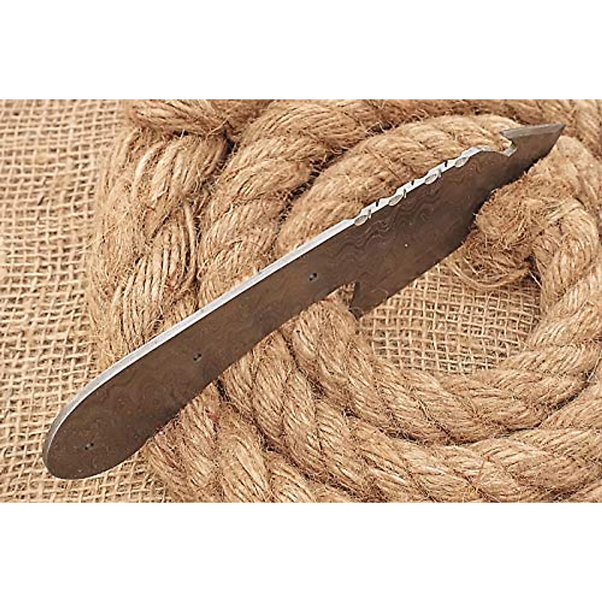 8 inches long hand forged spear point gut hook skinning knife blade, knife making supplies, Damascus steel blank blade Pocket knife with 3 Pin hole, 3.5 inches cutting edge, 4.25" scale space