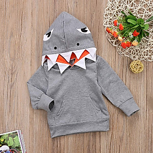 Urkutoba Unisex Baby Autumn Winter Shark Hooded Sweatshirt Infant Boys Girls Hoodies with Kangaroo Muff Pockets& Shark Fin (Gray, 2-3 Years)