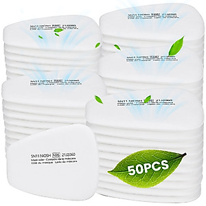 Yaludm 50PC 5N11 Respirator Filter Cotton, 6001 Filter Cartridges for Respirator Particulate Filter for Use with 6200, 6502, 6800, 7502 Series Respirator Against Particulates, Dust, Paint, Sanding