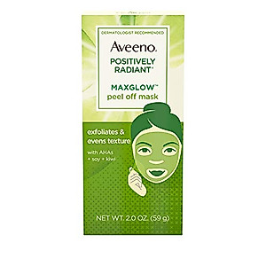 Aveeno Positively Radiant MaxGlow Peel Off Exfoliating Face Mask with Alpha Hydroxy Acids, Moisture Rich Soy & Kiwi Complex for Even Tone & Texture, Non-Comedogenic, Paraben- & Phthalate-Free, 2.0 oz