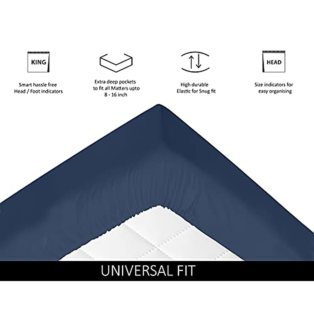 Luxury 1000 Thread Count 100% Egyptian Cotton Bed Sheets 4 Pc Queen Size Sheet Set Navy Blue, Sateen Weave Bed Sheets, Single Ply Yarns, Luxury Collection, Fits mattress up to 16” Deep Pocket