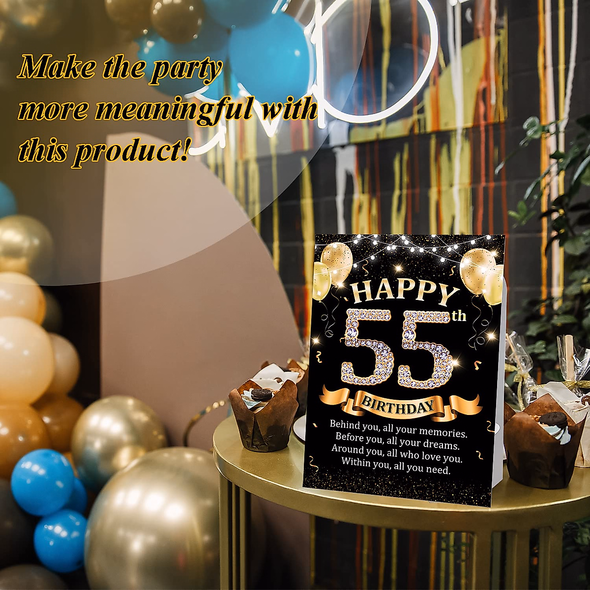 CMHIE 55th Birthday Party Signs with Paper Holder - Black Gold 55 Year Birthday Party Table Signs Decorations for Happy Birthday Party Activities Celebration Reception Table Supplies - dangold10