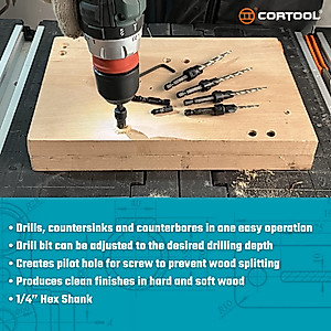 Countersink Drill Bit Set for Wood Countersink Drill Bit with 1/4" Hex Shank Quick Change, Impact Screwdriver Bits and Allen Wrench, 8-Piece Countersinker Drill Bit Set for Woodworking