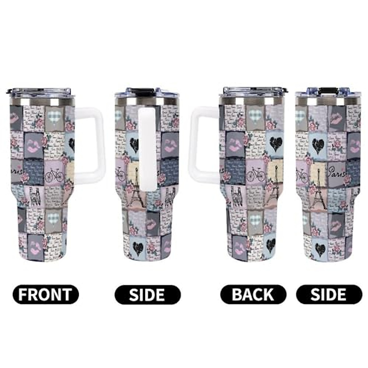 Niapessel Leak Proof Tumbler, Insulated Water Bottles with Straw, Retro Paris Art Insulated Cup with Handle 40 Oz Stainless Steel Flask for School, Travel, Car, Sports, Work