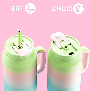 ENCOOL 50 oz Tumbler with Handle and Straw, 100% Leak-Proof Insulated Cup Large Water Bottle with 2-in-1 Lid, Reusable Stainless Steel Travel Mug Water Jug, Non-slip Base, BPA-Free （Fairy）