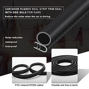 Car Door Rubber Seal Strip with Side Bulb, 40 Feet PVC Bulb Trim with EPDM Automotive Rubber Weather Stripping for Cars, Boats, Trucks, RVs, and Home Applications