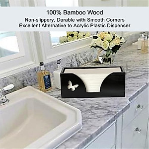 Countertop Paper Towel Dispenser with Engraved Butterfly in Black Bamboo – Compatible with C Fold, Multifold, Trifold & Z Fold Hand Napkins Folded Size 10.5" x 4.0" Or Smaller (Black)