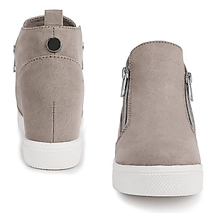 CCVON Girls Wedge Sneakers Kids Boots High Top Platform Shoes Littile Kids/Big Kids Color Taupe Size 2