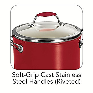 Tramontina Deluxe Covered Stock Pot, Ceramic 6-Quart, Metallic Red, 80110/065DS