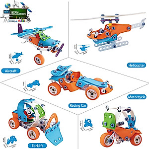 STEM Learning Toys for 6-8 Year-Old Boys & Girls. Building Toy Set, Early Learning Construction, 132 Pc Kit Set, Fun and Creative Educational Models (5 in 1), Includes Toolbox Storage, Best Toy Gifts