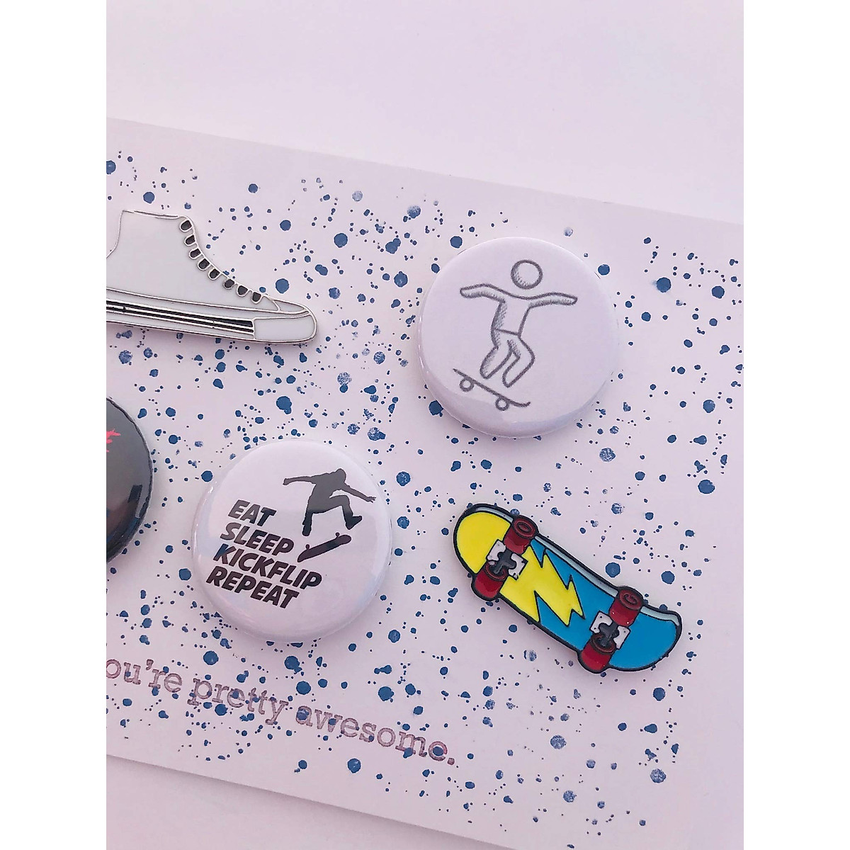 5 piece Skateboard Theme Backpack Pins Buttons with Enamel Pins Multipack 1.25 Inch PinBack Buttons birthday holliday back to school backpack buttons Set of 5 Skate Board Theme pins