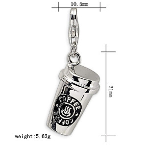 TEAMER Trendy Rhodium Plated 3D Coffee Cup Floating Lobster Clasp Charm Jewelry for Coffee Lovers (Silver - Coffee Cup)