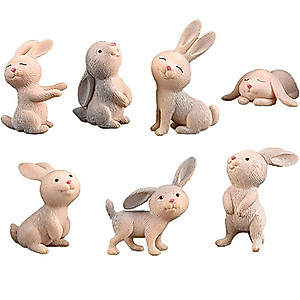 MAOMIA 7 Pcs Rabbit Figures for Kids, Animal Toys Set Cake Toppers, Rabbit Fairy Garden Miniature Figurines Collection Playset for Christmas Birthday Gift Desk Decoration