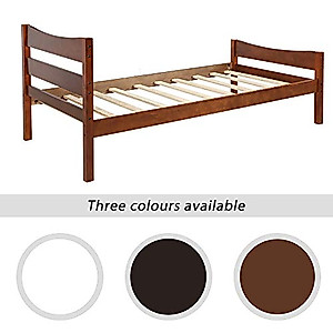 YuiHome Wood Bed Frame Twin Size, Rustic Style Platform Bed w/Headboard & Footboard, Solid Wood Slat Support, No Box Spring Needed, Panel Bed Mattress Foundation for Kids,Walnut