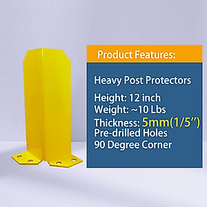 Pallet Rack Post Protectors 12" Height Steel Pallet Rack Guard, Safety Yellow Pallet Edge Protectors (2 Packs)