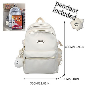 VTTDB Kawaii Backpack with Cute Accessories Casual Aesthetic Daypack Simple Laptop Bag Waterproof Travel Rucksack for Women (white)