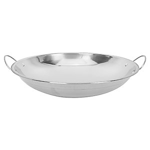 YARDWE Spanish Paella Pan Stainless Steel Everyday Pan with Double Ear Metal Frying Pan Korean Food Ramen Noodle Pot Non Stick Skillet Kitchen Stockpot Peking Wok Kitchen Gadgets 26. 5cm Wok Pan