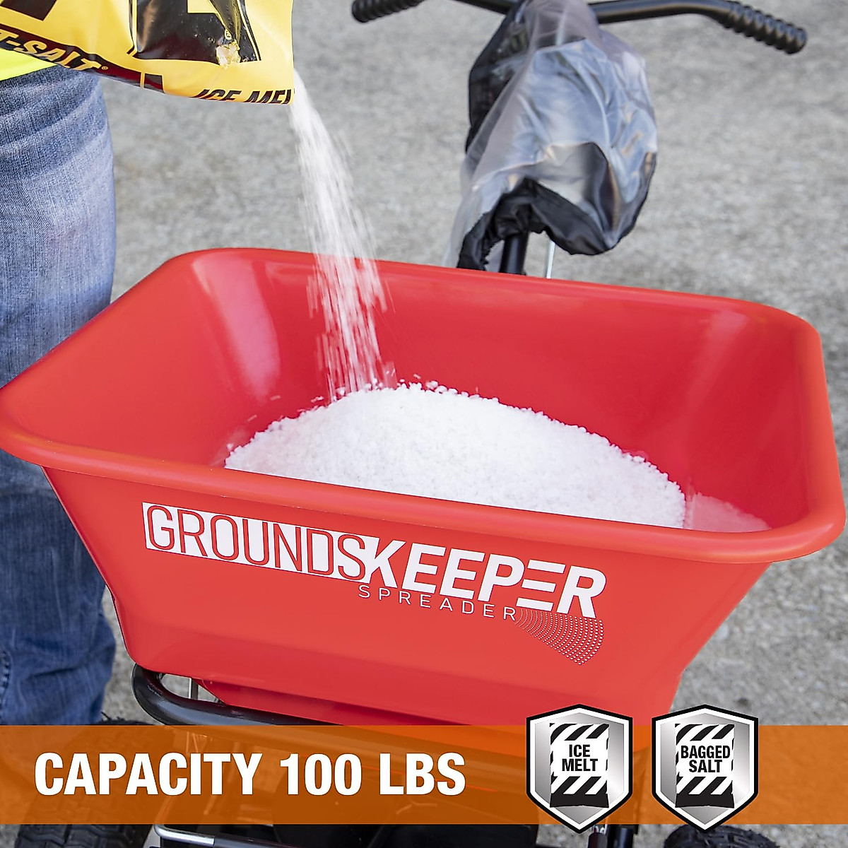 Buyers Products Multi-Purpose Walk Behind Push Spreader 3039632R Grounds Keeper, 100 Pound Capacity, Multi Use Tool for Grass Seed, Salt, De-Icer, Fertilizer and Seeds