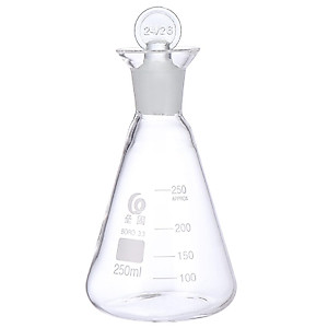 ULTECHNOVO Erlenmeyer Flask, Glass, 250 ml Narrow Mouth Conical Flasks with Ground Glass Stoppers, Graduated Borosilicate Glass Flask for School Lab Experiment