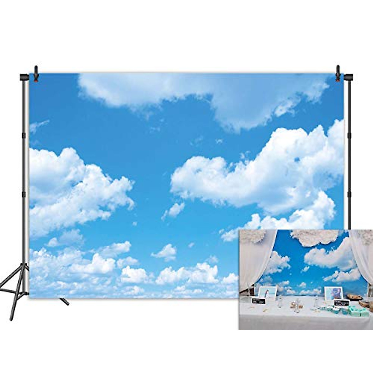 GYA 7x5ft Blue Sky White Clouds Photo Background Sunshine Sky Clouds Theme Photography Backdrop Photo Booth Wedding Party Decor Background Studio Props Vinyl