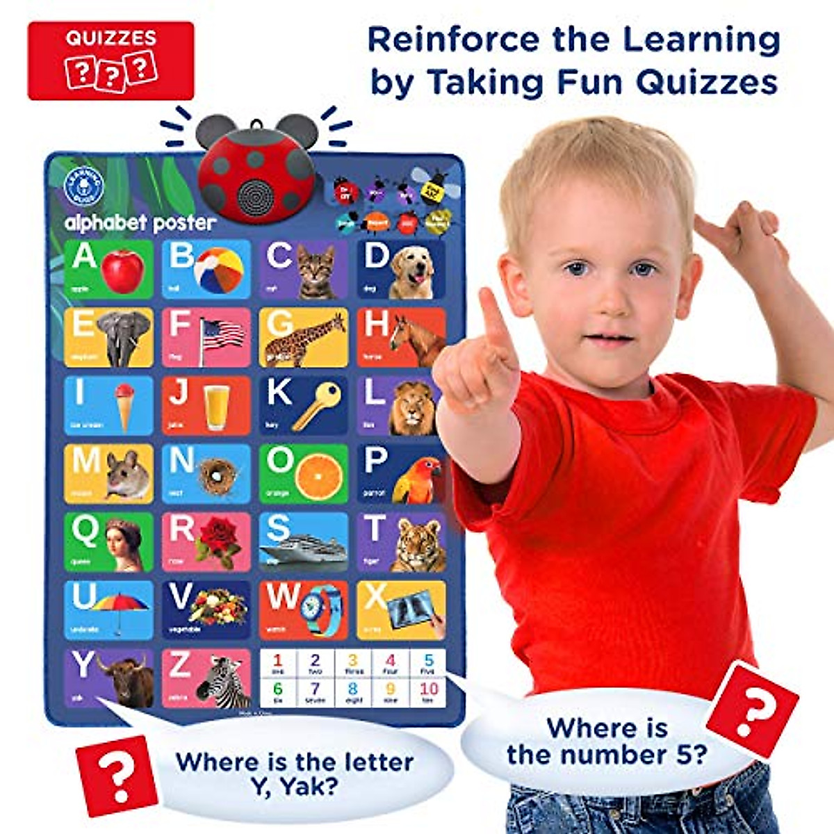 LEARNING BUGS Interactive ABC & 123s Talking Poster & Musical Wall Chart, Educational Toy for Toddlers