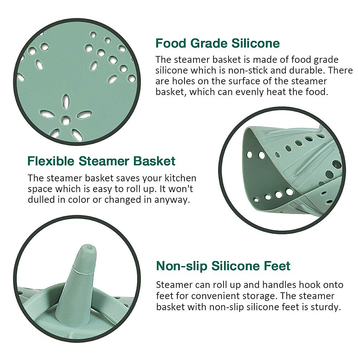 Alimat PluS 1 Pack Large Steamer Basket - Silicone Vegetable Steamer Basket with Durable Handles & Strong Feets Compatible with 6 Qt and 8 Qt Cooking Pots(For Large Pot)